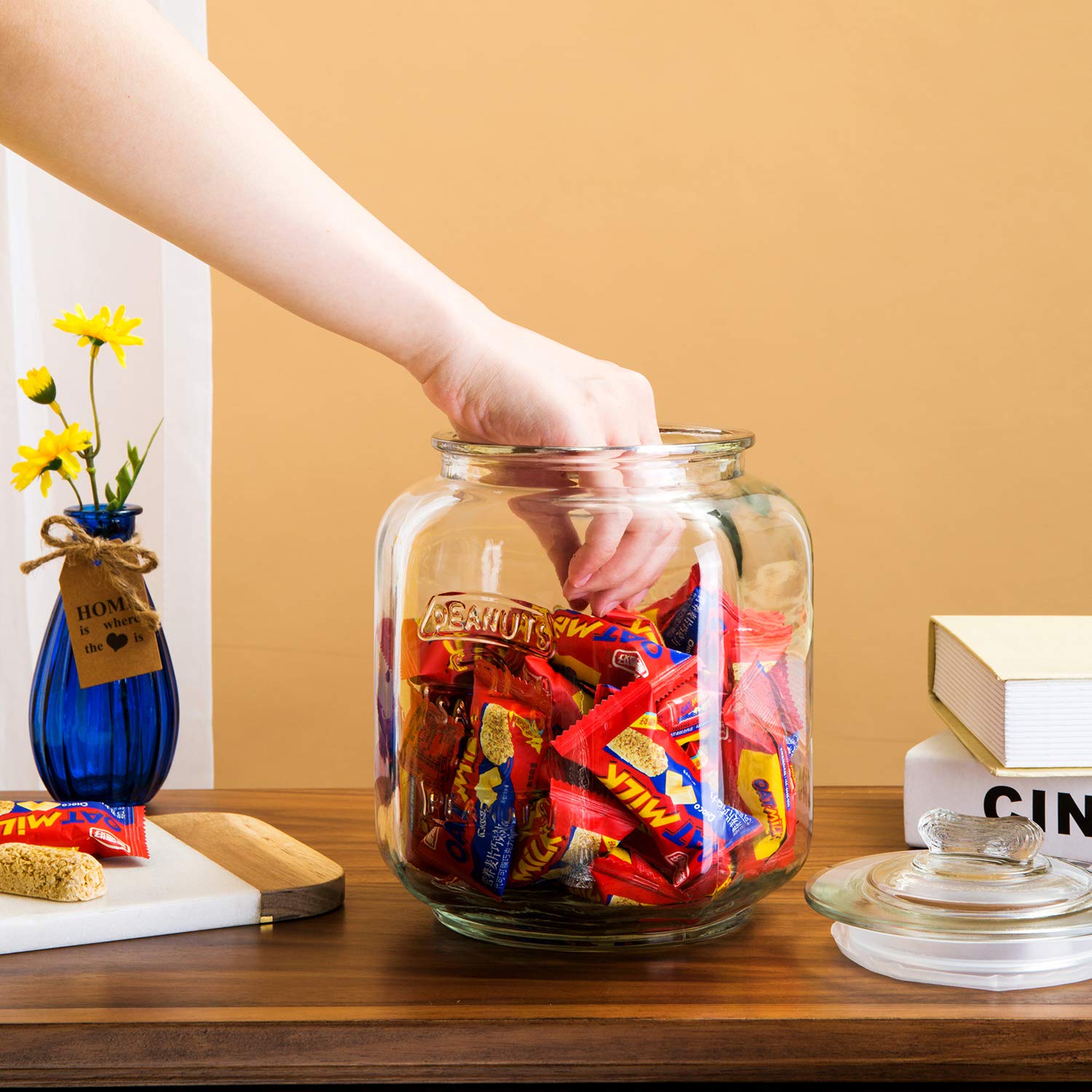 Diamond Star Glass Storage Jar Wide Mouth Canning Jar Large Candy Jar Kitchen Storage Containers with Airtight Glass Lid (120oz)