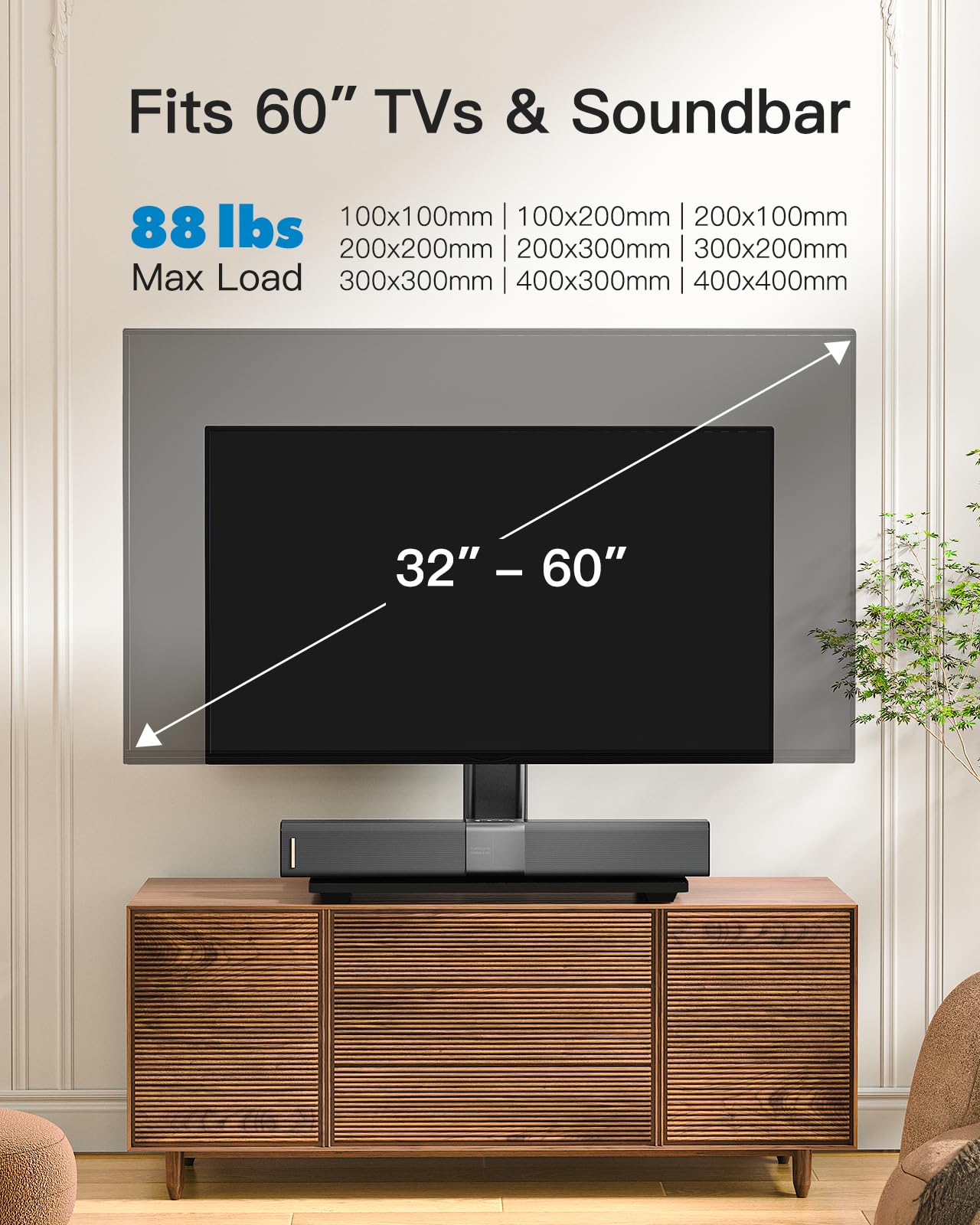 PERLESMITH Universal TV Stand - Table Top TV Stand for 32-55 inch LCD LED TVs - Height Adjustable TV Base Stand with Tempered Glass Base & Wire Management, VESA 400x400mm