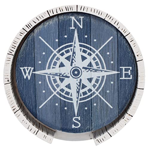 Compass Rose Coaster Set - Nautical Ocean Beach Boat Coastal Decor - Rustic Weathered Blue / White Finish