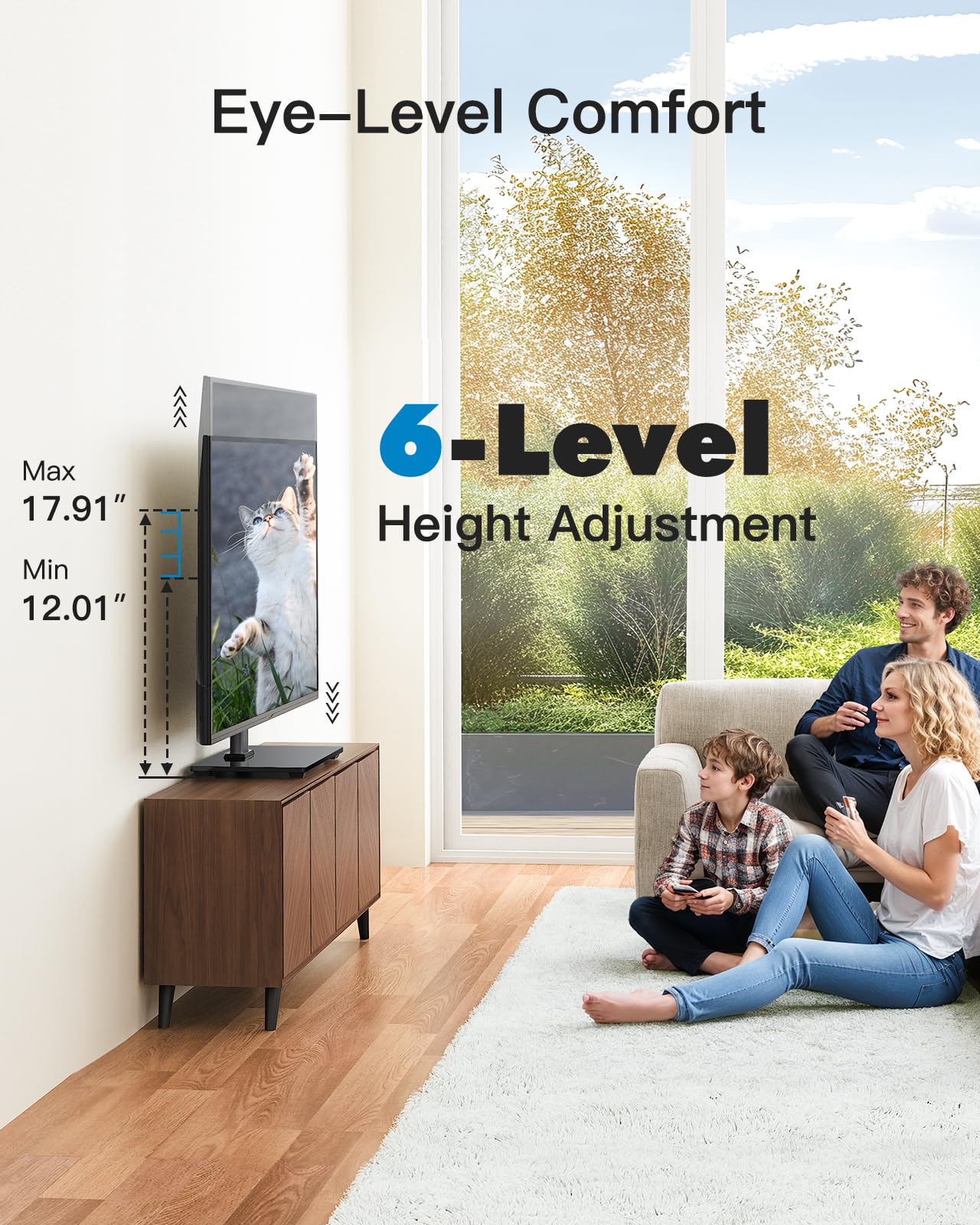 PERLESMITH Universal TV Stand - Table Top TV Stand for 32-55 inch LCD LED TVs - Height Adjustable TV Base Stand with Tempered Glass Base & Wire Management, VESA 400x400mm