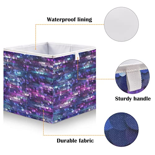 WELLDAY Storage Basket Mermaid Purple Sequins Foldable 11 x 11 x 11 in Cube Storage Bin Home Decor Organizer Storage Baskets Box for Toys, Books, Shelves, Closet, Laundry, Nursery