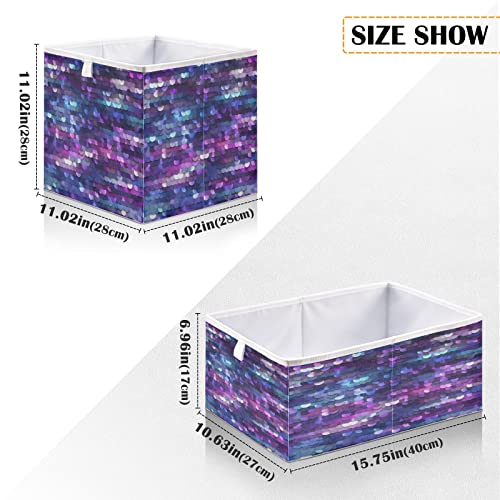 WELLDAY Storage Basket Mermaid Purple Sequins Foldable 11 x 11 x 11 in Cube Storage Bin Home Decor Organizer Storage Baskets Box for Toys, Books, Shelves, Closet, Laundry, Nursery