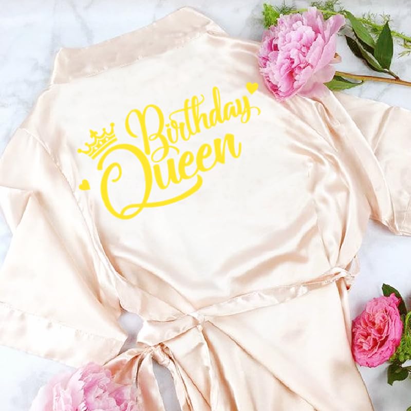 Women's Birthday Robes Queen Squad Silky Kimono Nightgown Spa Bathrobes Sleepover Party Dressing Gown Black