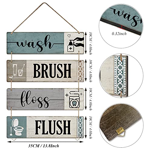 SAC SMARTEN ARTS Bathroom Wall Decor Rustic Bathroom Wall Art Funny Bathroom Wall Hanging Sign - Wash Brush Floss Flush - 4 Pieces Wood Bathroom Decorations for Wall 13.8 x 4 inch