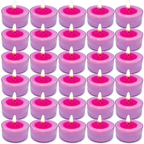 Kenking Lilac Scented Tealight Candles, 30 Packs Hot Pink Soy Wax Tea Lights, 4-5 Hour Burn Time for Dinner Table Holiday Parties