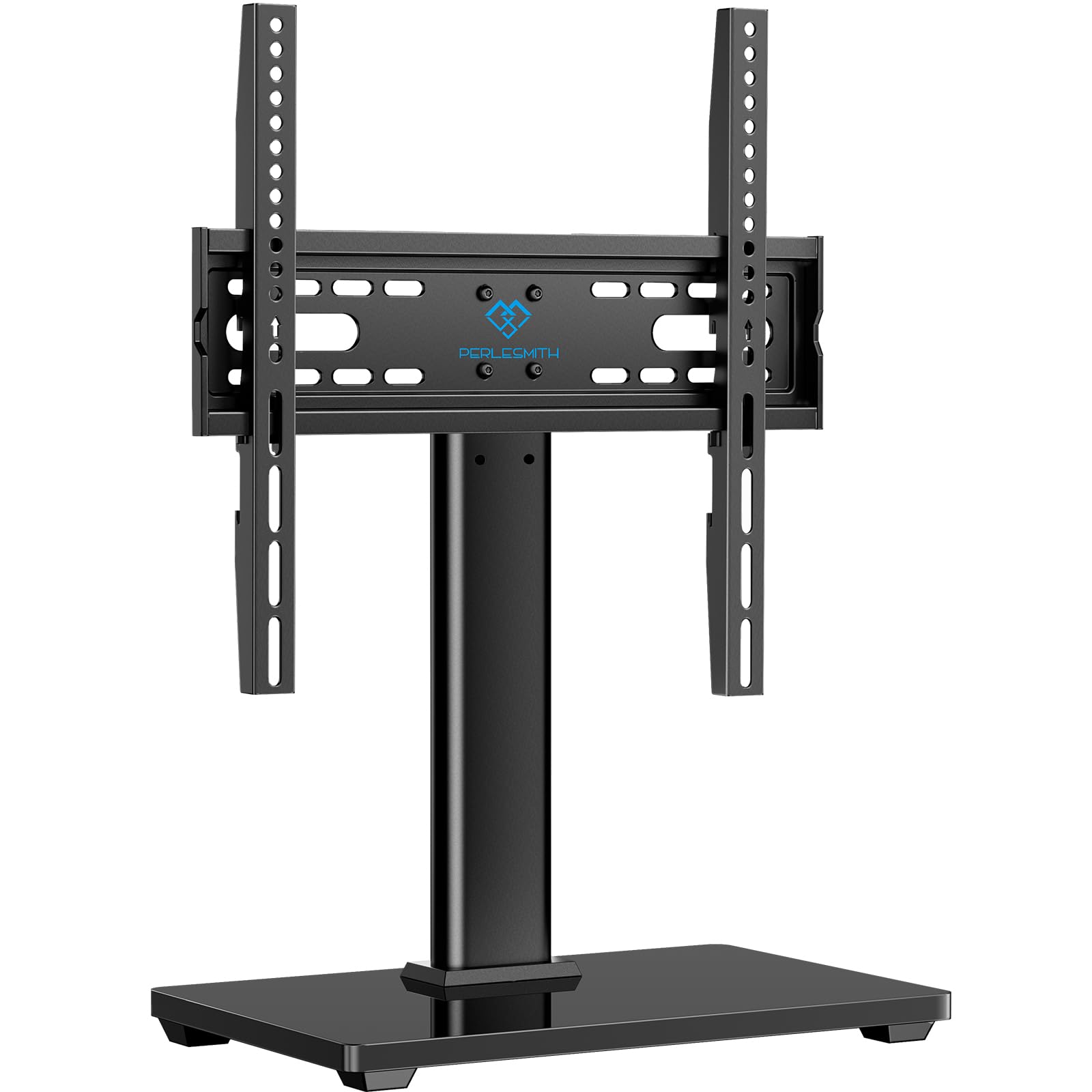 PERLESMITH Universal TV Stand - Table Top TV Stand for 32-55 inch LCD LED TVs - Height Adjustable TV Base Stand with Tempered Glass Base & Wire Management, VESA 400x400mm