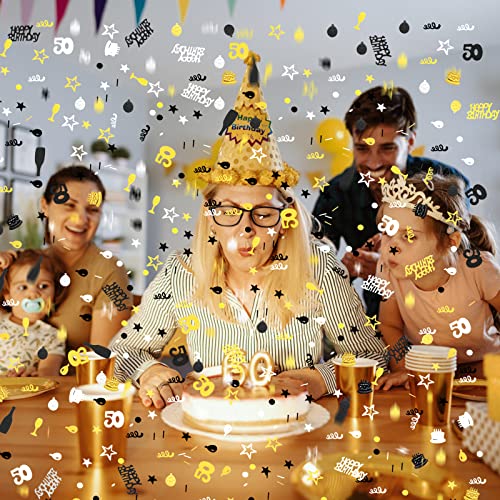 3000 Pieces Happy Birthday Confetti Number 50 Confetti Birthday Cake Confetti Table Scatter Confetti, Black Gold Silver Party Decorations Supplies for Birthday Anniversary (50th Style)