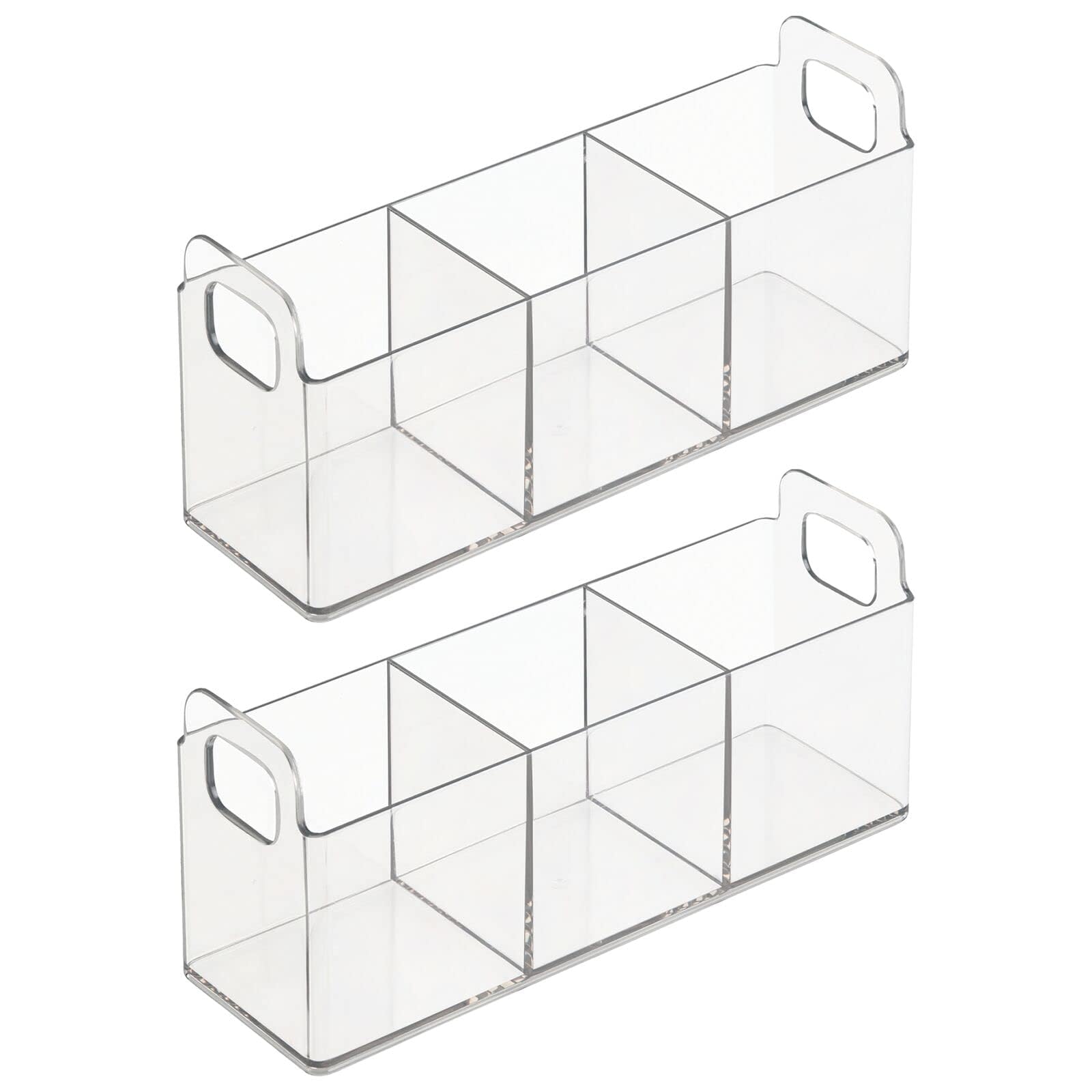 mDesign Plastic Condiment Organizer and Tea Bag Holder - 9" Long Kitchen Pantry/Countertop Storage Caddy - Divided Chip, Snack, Granola, Oatmeal Packet Holder - Lumiere Collection - 2 Pack - Clear