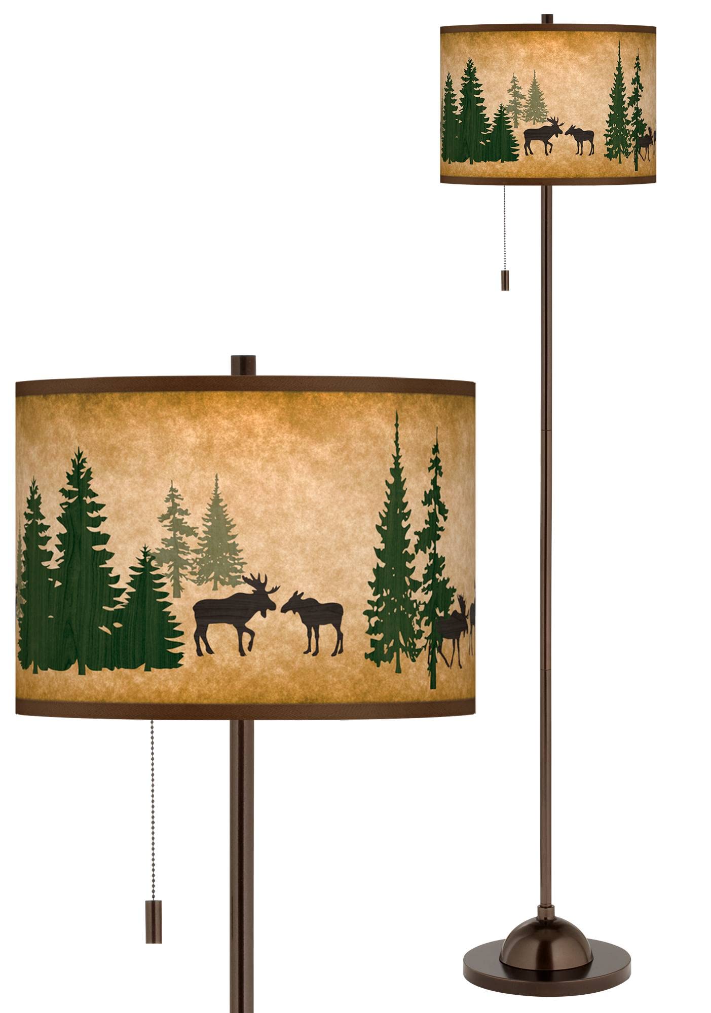 Giclee Glow Moose Lodge Bronze Club Floor Lamp with Print Shade