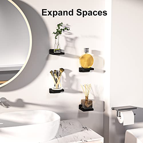 SRIWATANA Small Floating Shelves Wall Mounted, 4 Inch Wood Shelf for Decoration and Storage Set of 4, Mini Display Shelf for Bedroom, Bathroom, Kitchen, Office, Black