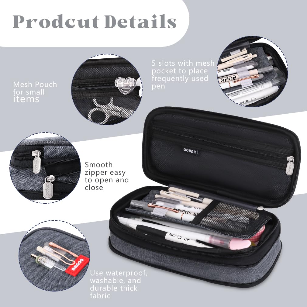 iSuperb Pencil Case Big Capacity Canvas Multifunction 7 Compartment Pen Bag Zipper Stationery Organizer Pouch Square Grid Cosmetic Bag