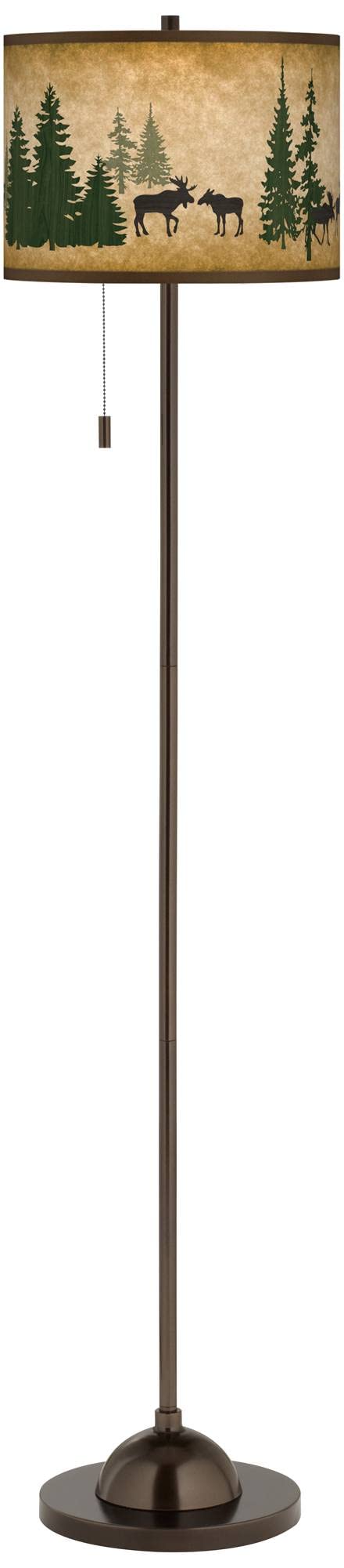 Giclee Glow Moose Lodge Bronze Club Floor Lamp with Print Shade