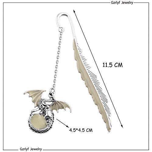 Gzrlyf Dragon Bookmark Glow in The Dark Bookmark Luminous Book Markers Metal Book Lover Gifts (Luminous Bookmark)