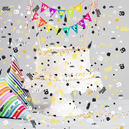 3000 Pieces Happy Birthday Confetti Number 50 Confetti Birthday Cake Confetti Table Scatter Confetti, Black Gold Silver Party Decorations Supplies for Birthday Anniversary (50th Style)