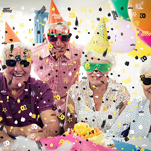 3000 Pieces Happy Birthday Confetti Number 50 Confetti Birthday Cake Confetti Table Scatter Confetti, Black Gold Silver Party Decorations Supplies for Birthday Anniversary (50th Style)