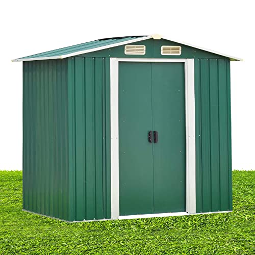 kinbor 6' x 4' Storage Shed - Outdoor Garden Metal Shed with Double Door, Tool Storage Shed for Patio, Lawn, Garden, Backyard, Green