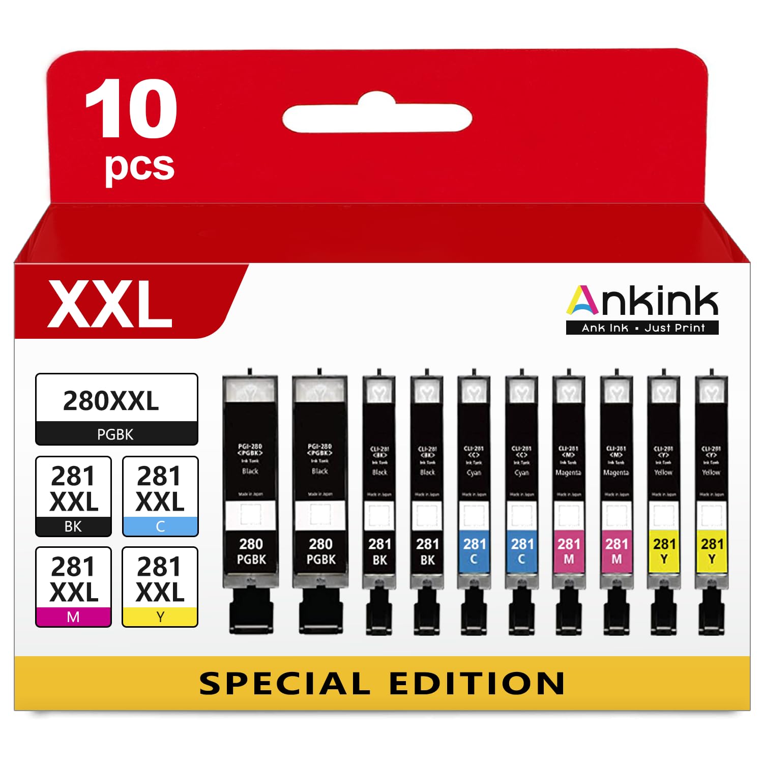 PGI-280 CLI-281 XXL Higher Yield BKCMY 10 Color Value Pack Compatible for Canon 280XL 281XL XL Ink Cartridge for PIXMA TR8520 TR8600 TR8620 TS6320 TR7520 TS6120 TR8500 TS6220 TS6300 TR8622 Printer