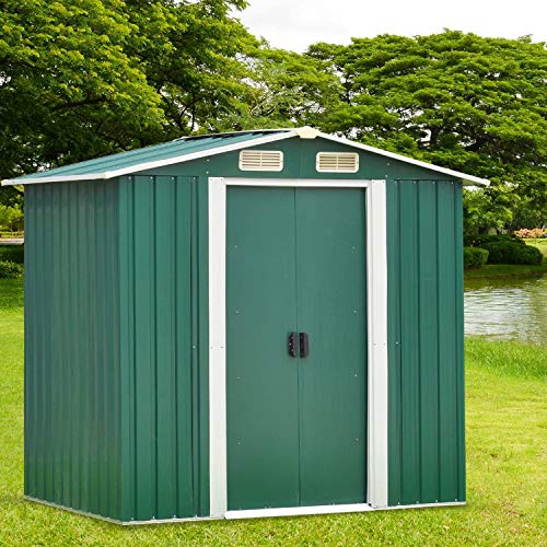 kinbor 6' x 4' Storage Shed - Outdoor Garden Metal Shed with Double Door, Tool Storage Shed for Patio, Lawn, Garden, Backyard, Green