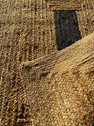 Durrie India Hand Woven Jute Braided Rug 6' x 4' Natural Box Pattern Farmhouse Accent Rugs for Living Room, Kitchen, Bedroom Area Rug (72x48 Inches)