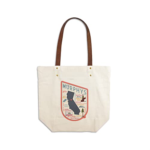 Murphys, California, Typography and Icons, Contour (Canvas Deluxe Tote Bag, Faux Leather Handles & Zip Pocket)