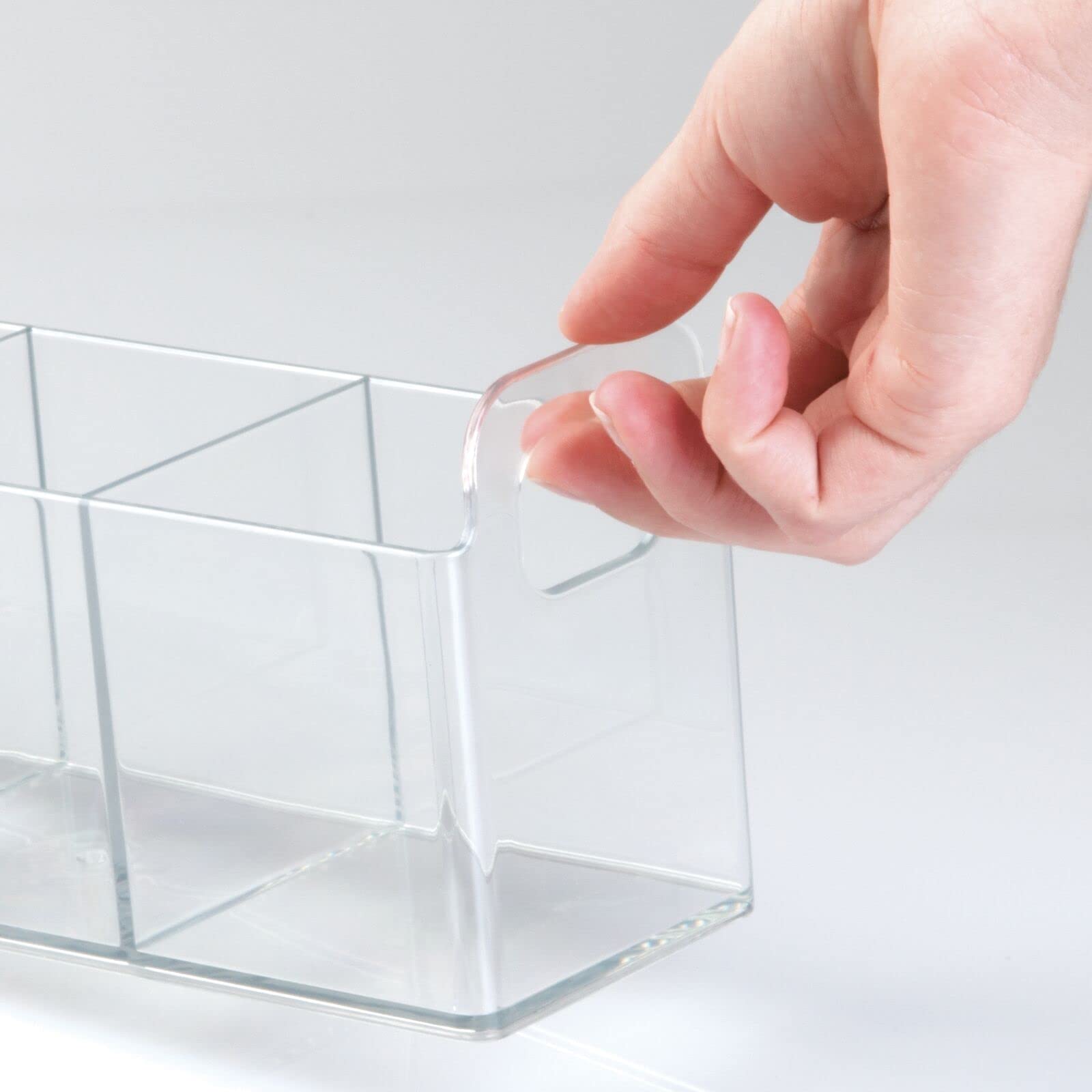 mDesign Plastic Condiment Organizer and Tea Bag Holder - 9" Long Kitchen Pantry/Countertop Storage Caddy - Divided Chip, Snack, Granola, Oatmeal Packet Holder - Lumiere Collection - 2 Pack - Clear