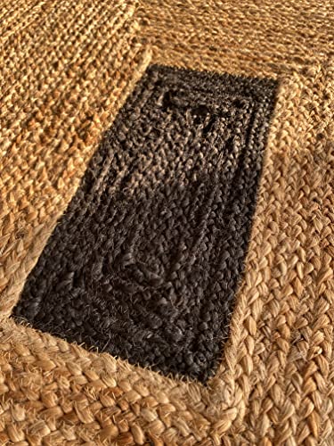 Durrie India Hand Woven Jute Braided Rug 6' x 4' Natural Box Pattern Farmhouse Accent Rugs for Living Room, Kitchen, Bedroom Area Rug (72x48 Inches)