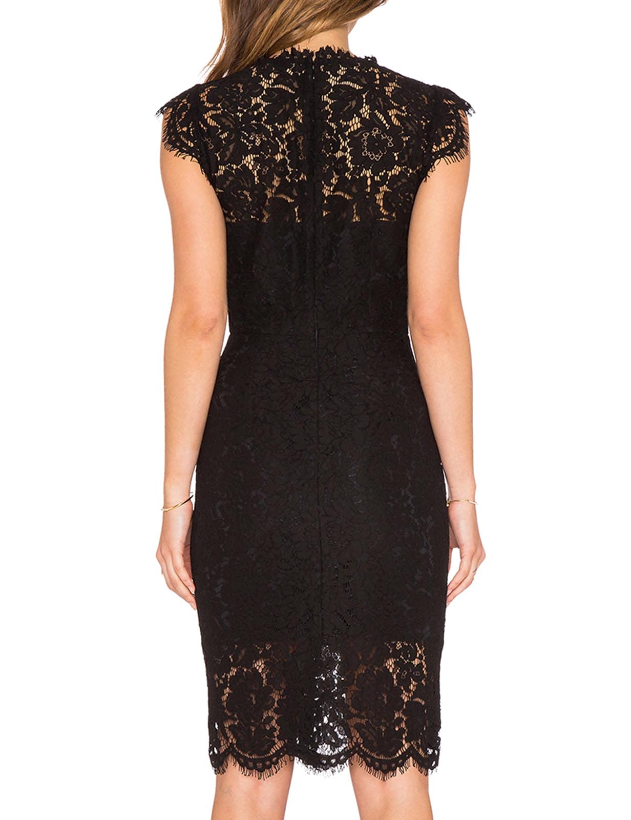 MEROKEETY Women's Sleeveless Lace Floral Elegant Cocktail Dress Crew Neck Knee Length for Party, Black, Large