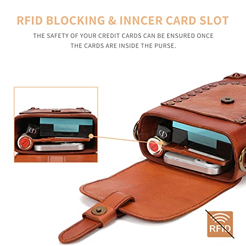 Montana West Crossbody Handbag Genuine Leather Shoulder Bag Mini Vintage Cell Phone Purse for Women Brown MWG02-9062_BR