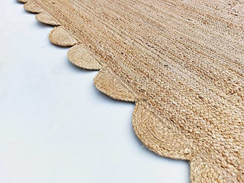 KLAVATE Scalloped Multi Border Decor Braided Jute Collection Classic Quality Made Natural Hand Woven Area Rug (4x6, Natural)