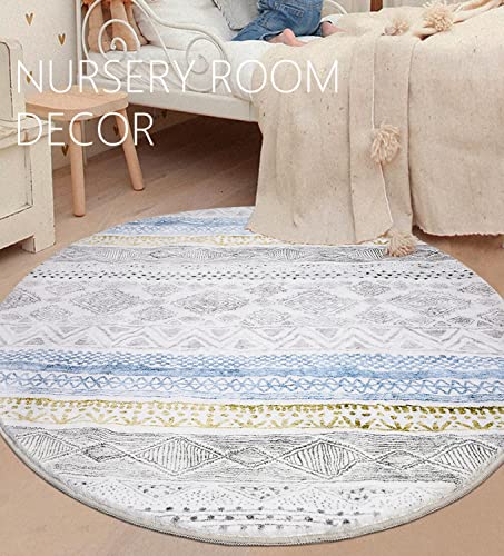 Yincimar Boho Geometric Round Area Rug 4.6ft Non-Slip Washable Circle Rug Accent Rug Soft Floor Area Mat Carpet for Living Room Sofa Bedroom Kids Room Nursery Decor,White