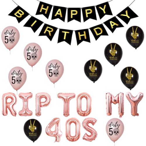 Geloar RIP To My 40s 50th Birthday Party Supplies, RIP FORTIES Balloons Happy Birthday Banner for Death to My 40s Forties RIP Youth Women Dirty 50 Funny 50th Bday Decorations (Rose Gold, RIP 40s)