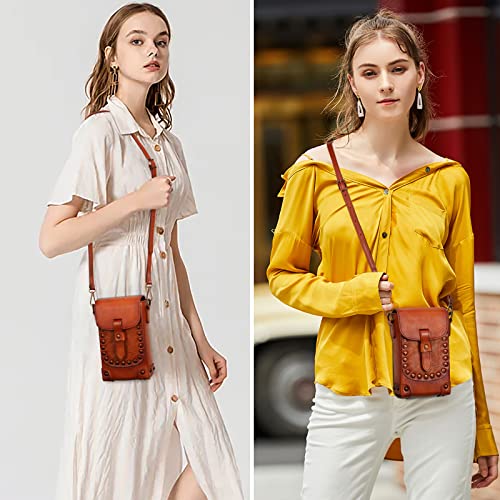 Montana West Crossbody Handbag Genuine Leather Shoulder Bag Mini Vintage Cell Phone Purse for Women Brown MWG02-9062_BR