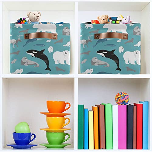 xigua Arctic Animals Square Storage Basket,Collapsible Sturdy Fabric Storage Basket Cube W/Handles for Clothes Toy Closet(1 pcs)