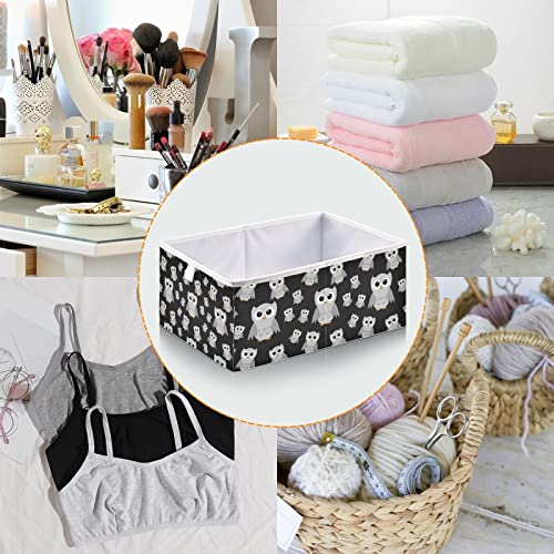 Gray Owls Black Storage Basket Storage Bin Rectangular Collapsible Storage Containers Towel Storage Organizer for Childrens Toys Playroom