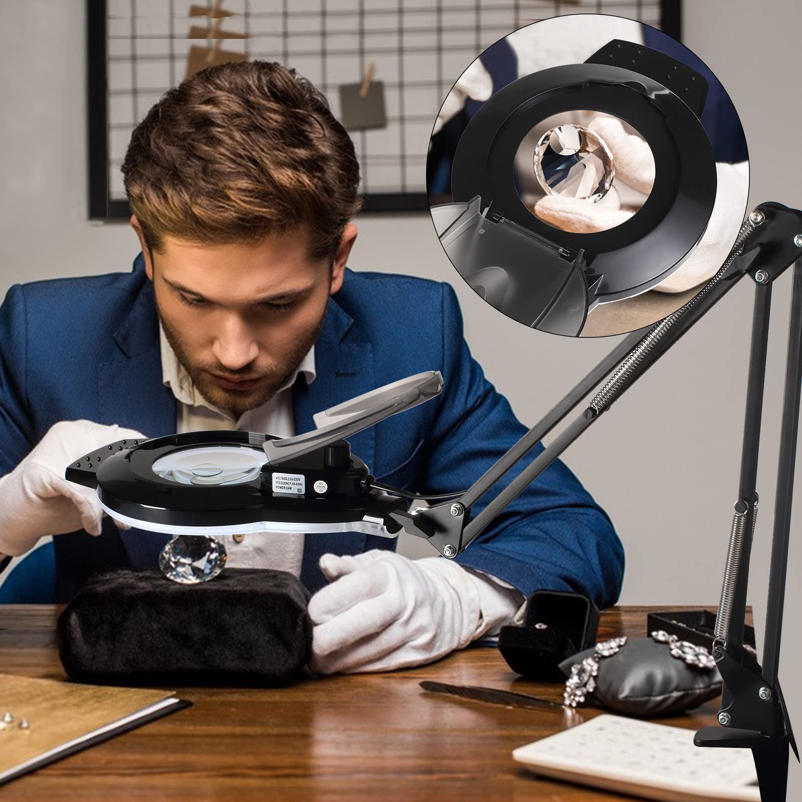 5X & 10X Magnifying Glass with Light, KIRKAS 2,200 Lumens Dimmable 10X Mother-Child Real Glass Lens LED Magnifying Lamp with Clamp, Lighted Magnifier Light for Close Work, Reading, Repair, Hobby-Black