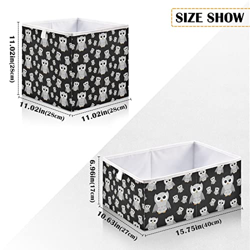 Gray Owls Black Storage Basket Storage Bin Rectangular Collapsible Storage Containers Towel Storage Organizer for Childrens Toys Playroom