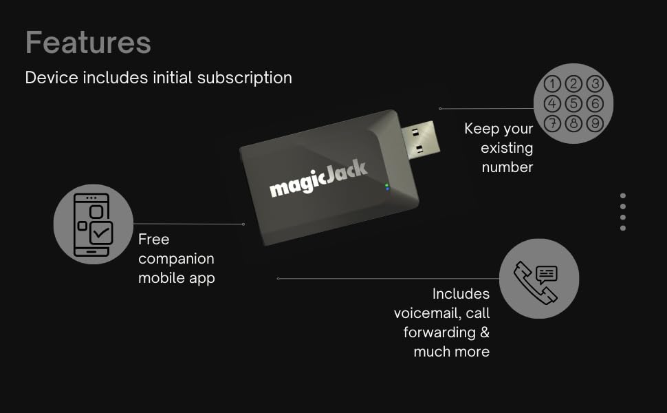 magicJack, New 2022 VOIP Phone Adapter, Portable Home and On-The-Go Digital Service. Unlimited Calls to US and Canada. NO Monthly Bill | Featuring magicIN™ & magicOUT™ Service