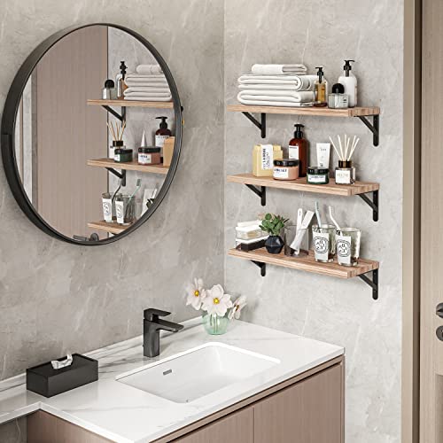 YGEOMER Floating Shelves Set of 5, Rustic Wood Wall Shelf for Bedroom Decor, Living Room, Kitchen Storage, Wall Mounted Rustic Wood Floating Shelves for Bathroom, Office