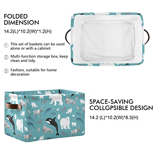 xigua Arctic Animals Square Storage Basket,Collapsible Sturdy Fabric Storage Basket Cube W/Handles for Clothes Toy Closet(1 pcs)