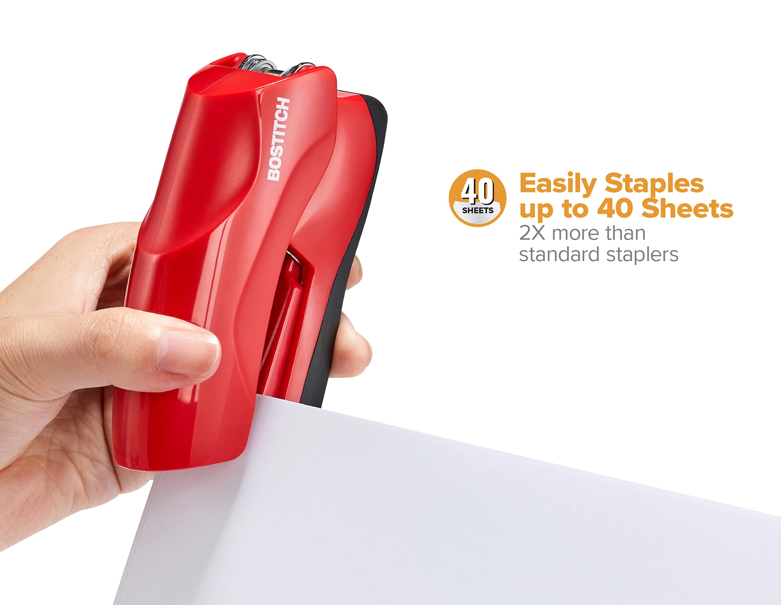 Bostitch Office Heavy Duty 40 Sheet Stapler with 1250 Staples & Claw Remover, Small Stapler Size, Fits into The Palm of Your Hand, Value Pack, Red (B175-RED-VP)