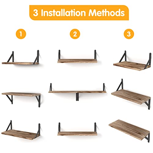 YGEOMER Floating Shelves Set of 5, Rustic Wood Wall Shelf for Bedroom Decor, Living Room, Kitchen Storage, Wall Mounted Rustic Wood Floating Shelves for Bathroom, Office