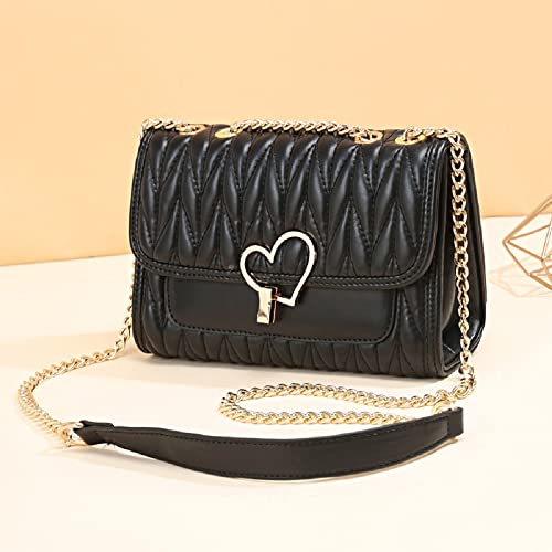 Shoulder Bag for Women Small Crossbody Purse Leather Fashion Handbags with Chain Strap, black