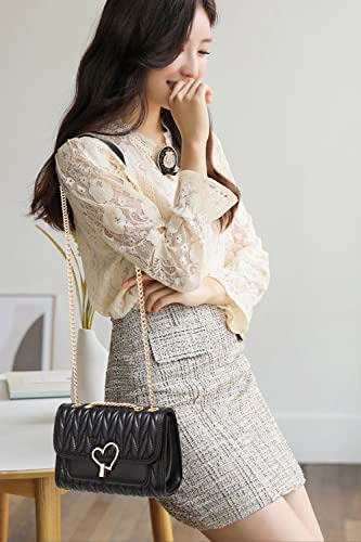 Shoulder Bag for Women Small Crossbody Purse Leather Fashion Handbags with Chain Strap, black