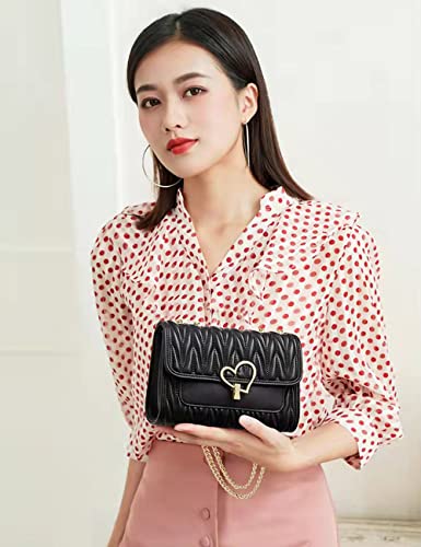 Shoulder Bag for Women Small Crossbody Purse Leather Fashion Handbags with Chain Strap, black