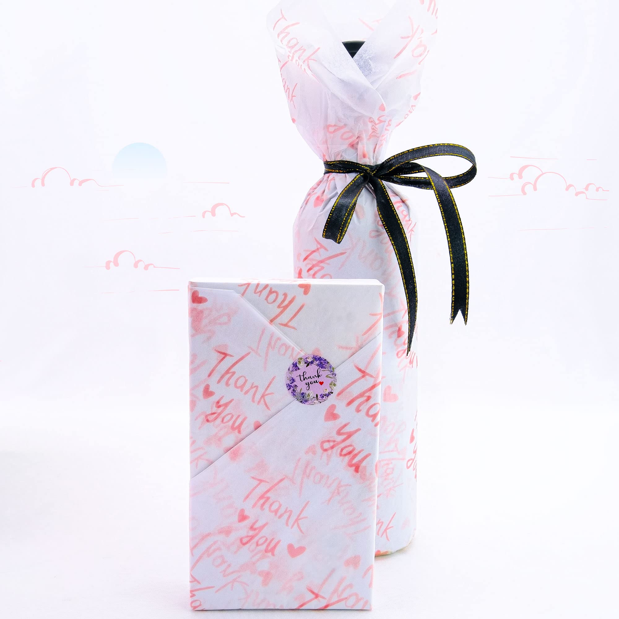 MR FIVE 30 Sheets White with Metallic Pink Thank You Tissue Paper Bulk,20" x 28",Pink Thank You Tissue Paper for Packaging,Gift Bags,Pink Gift Wrapping Tissue for Graduation,Birthday,Thanksgiving