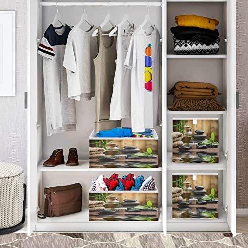 Blueangle Zen Basalt Stones on Wood Rectangle Storage Bin, 15.8 x 10.6 x 7 in, Large Collapsible Organizer Storage Basket for Home Décor(114)
