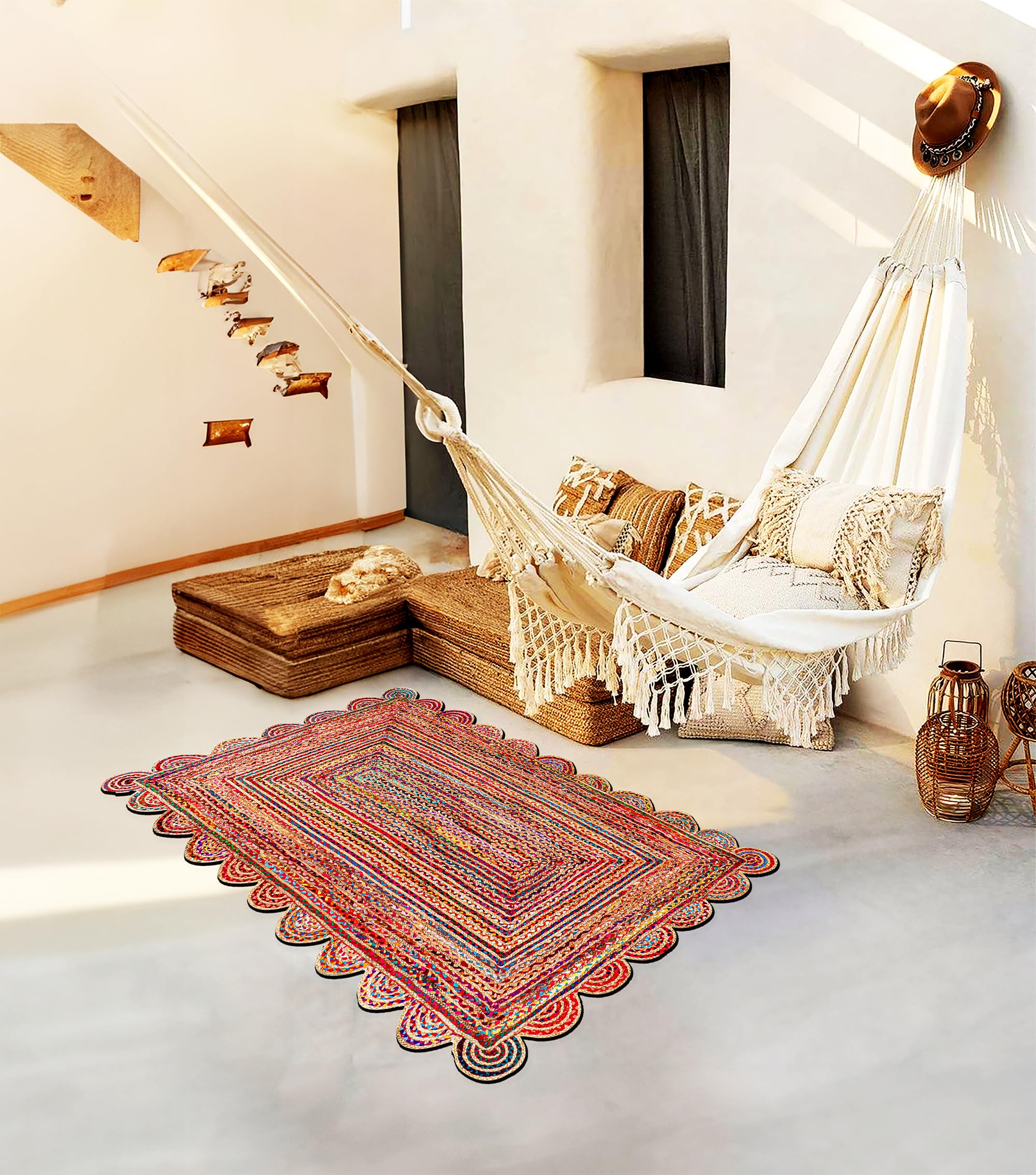 RIANGI Chindi Rug - Boho Rug, Area Rug 4x6 Feet, Braided Rugs, Chindi Jute Rug, Multicolor Braided Area Rug for Living Room, Small Farmhouse Style, Bohemian Decor - 48x72 Inches