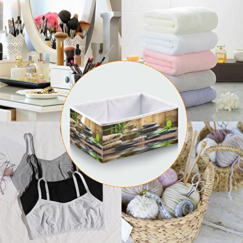 Blueangle Zen Basalt Stones on Wood Rectangle Storage Bin, 15.8 x 10.6 x 7 in, Large Collapsible Organizer Storage Basket for Home Décor(114)