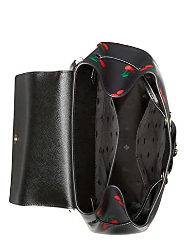 Kate Spade Lizzie Medium Flap Backpack Black Bag Purse Cherry Print