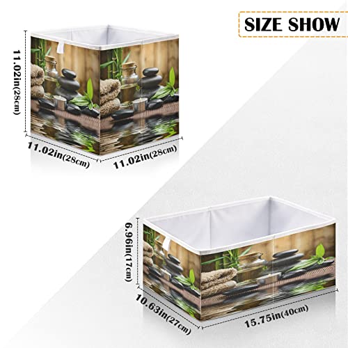 Blueangle Zen Basalt Stones on Wood Rectangle Storage Bin, 15.8 x 10.6 x 7 in, Large Collapsible Organizer Storage Basket for Home Décor(114)
